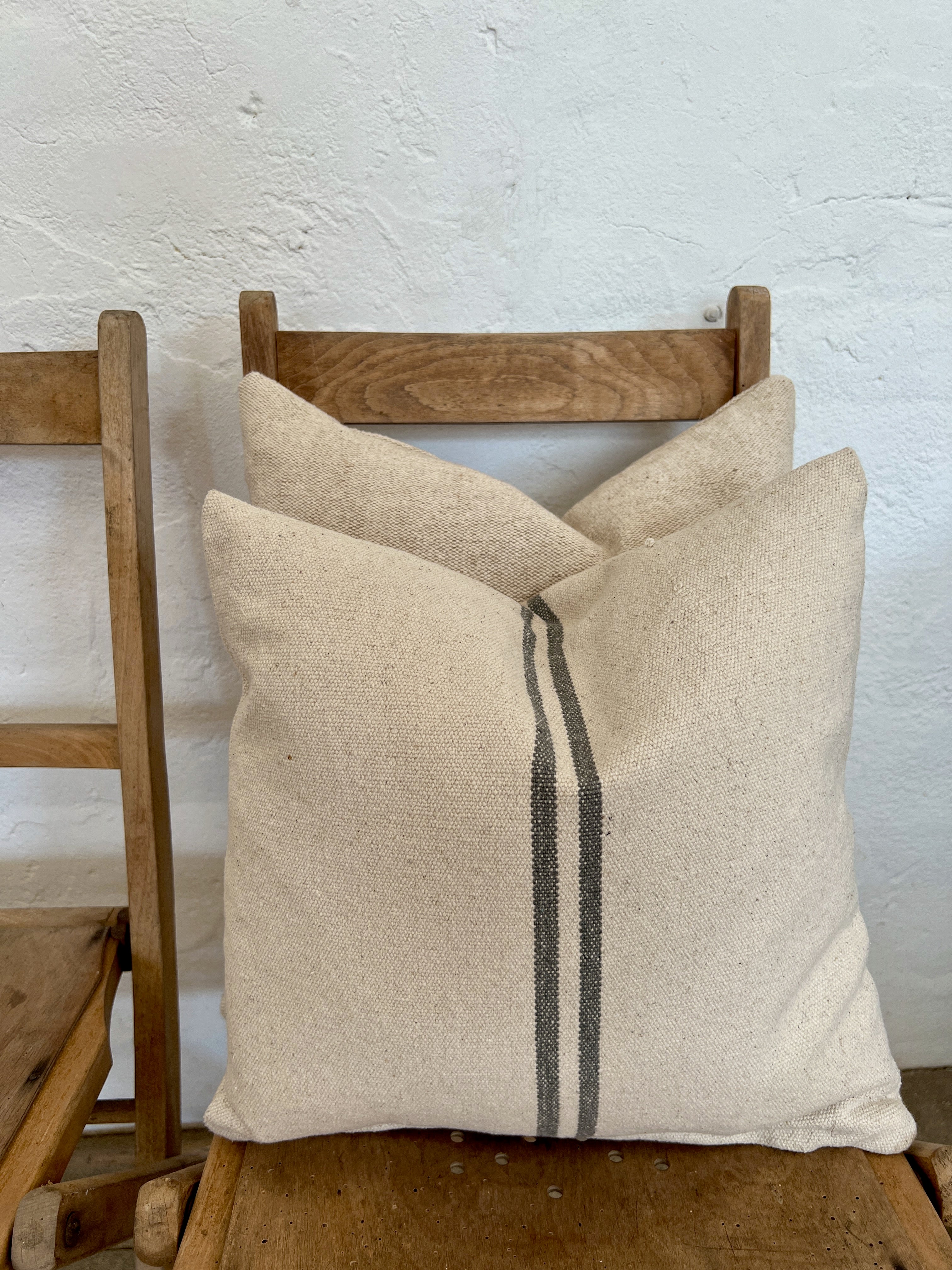 Rustic Grey Stripe Grainsack Cushion – Maison Brocante